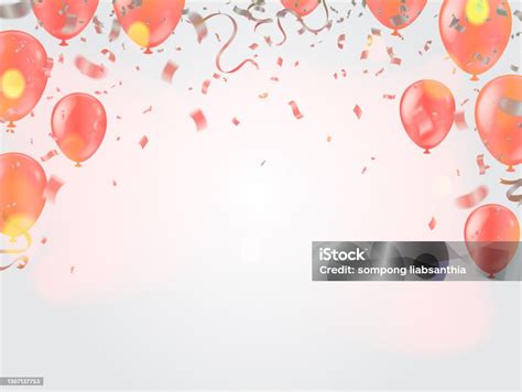 생일 축하해요 화려한 풍선의 무리와 디자인 템플릿 포스터 초대에 대한 떨어지는 색종이 검은색에 대한 스톡 벡터 아트 및 기타