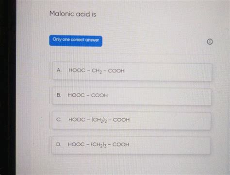 Malonic Acid Is Orly One Correct Answer A Studyx