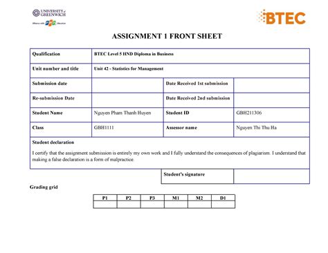 1 assignment 25 assignment 1 front sheet qualification btec level 5