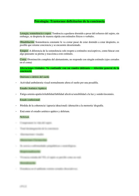 SOLUTION Psicopatolog A De La Conciencia Studypool