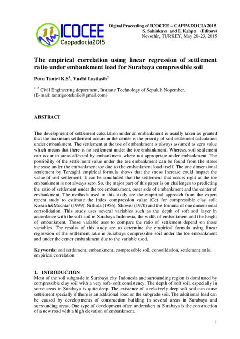 Pdf The Empirical Correlation Using Linear Regression Of Settlement