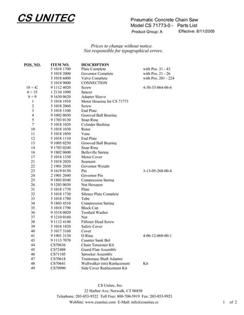 Cs Unitec Pneumatic Concrete Chain Saw Schematic Cs 71773 2 Pdf