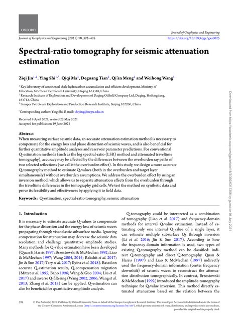 Pdf Spectral Ratio Tomography For Seismic Attenuation Estimation