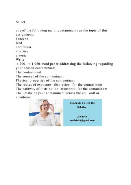 Selectone Of The Following Major Contaminants As The Topic Of Thdocx