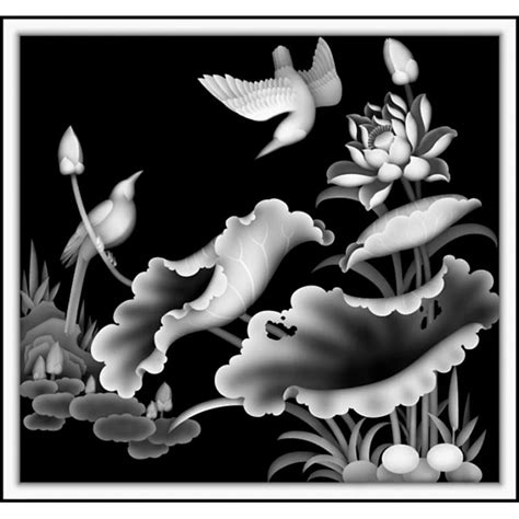 A033精雕图灰度浮雕图雕刻荷花图库 花瓣网