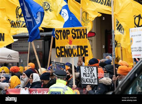 London Uk 22 March 2023 Sikhs Protest Outside The India High