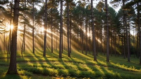 Premium Ai Image A Calm Timberland Clearing Where Columns Of Daylight Carefully Diffuse