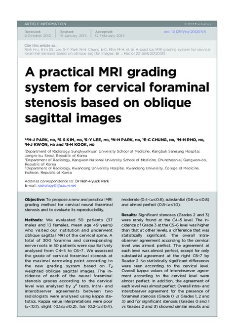 Pdf A Practical Mri Grading System For Cervical Foraminal Stenosis