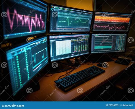 Computer Screens Display Data And Graphs Stock Illustration