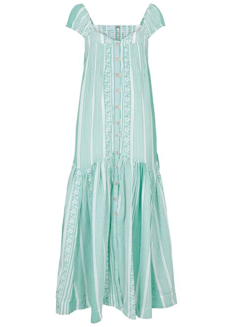 Free People Mabel Striped Cotton Maxi Dress L Green Editorialist