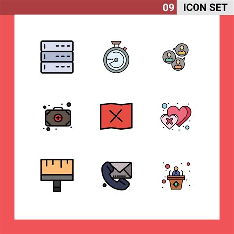 Set Of 9 Vector Filledline Flat Colors On Grid For Map Doctor Focus Group Add Modern Editable