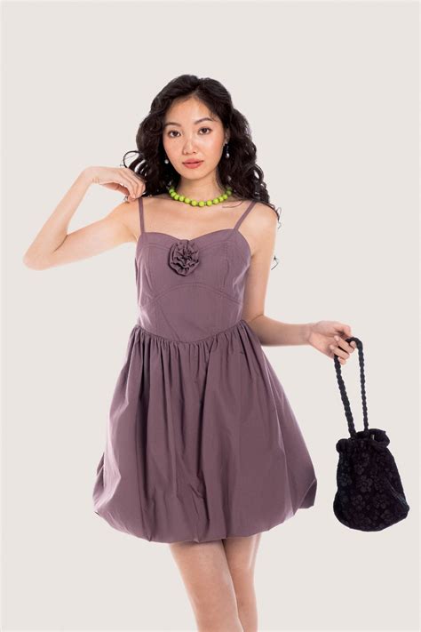 Rose Brown Floral Embellished Bubble Mini Dress LibÉ