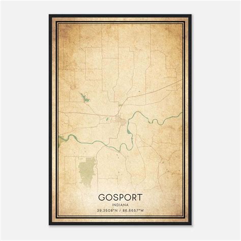 Vintage Gosport Indiana Map Poster Gosport In City Road Wall Art Print Custom Maps And Posters