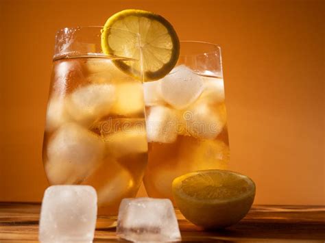 Iced Tea In A Glass With Ice Cubes Cold Tea With Ice Stock Image