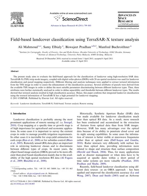 Pdf Field Based Land Cover Classification Aided With Texture Analyses