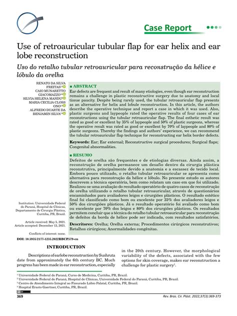 Pdf Use Of Retroauricular Tubular Flap For Ear Helix And Ear Lobe