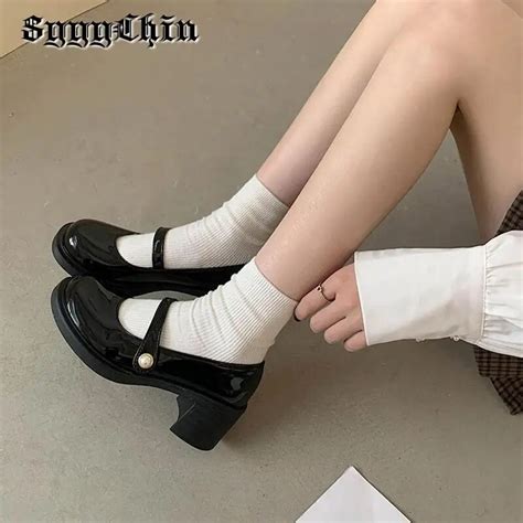 메리제인 펌프스 청키 힐 플랫폼 구두 버클 샌들 여성용 복고풍 얕은 여자 대학생 귀여운 신발 봄