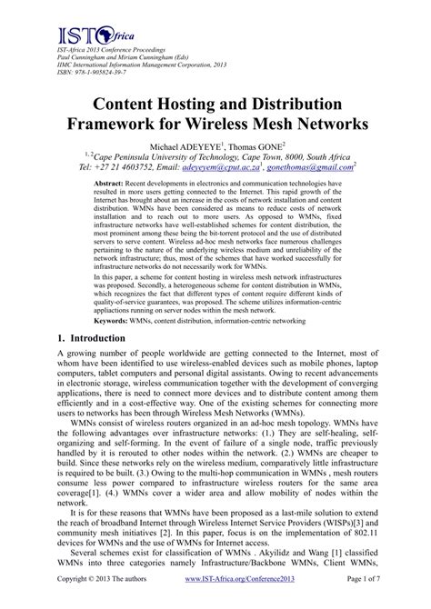 Pdf Content Hosting And Distribution Framework For Wireless Mesh Networks