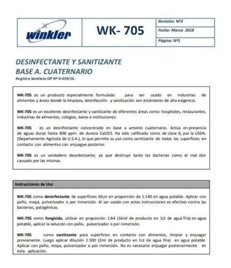 Amonio Cuaternario Certificado Isp Winkler Wk 705 Cuotas Sin Interés