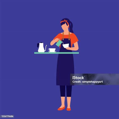 여자 바리스타 만들기 커피 식품 직업 개념 벡터 일러스트 만화 클립 아트 소기업에 대한 스톡 벡터 아트 및 기타 이미지