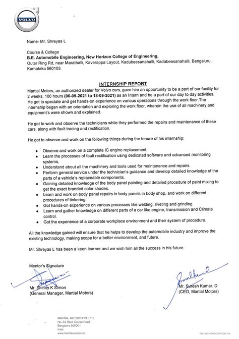 Internship Opportunity Training Volvomartialmotors Shreyas L