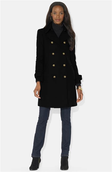 Lauren Ralph Lauren Double Breasted Wool Blend Peacoat Online Only