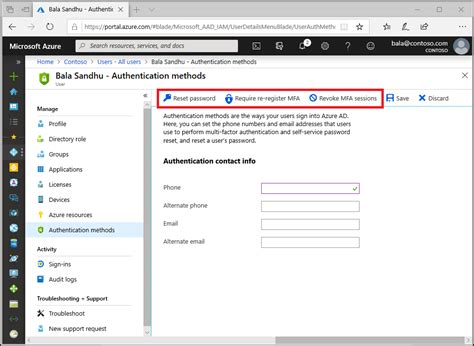 Screenshot Of Authentication Methods Of Users Account In Azure Ad