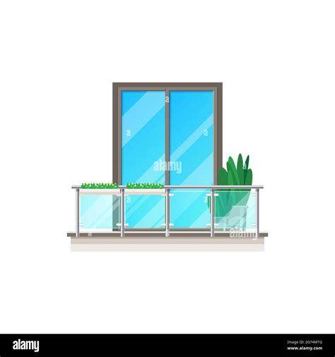 Balcony Window House With Glass Fence Banister Vector Building Facade