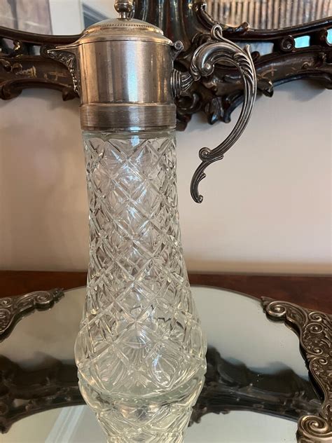 Antique Vintage Cut Glass And Sterling Silver Pitcher Etsy