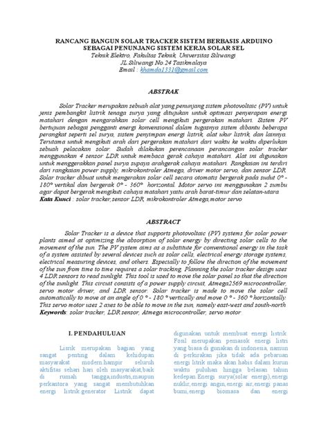 Rancang Bangun Solar Tracker Sistem Berbasis Arduino Sebagai Penunjang Sistem Kerja Solar Sel Pdf