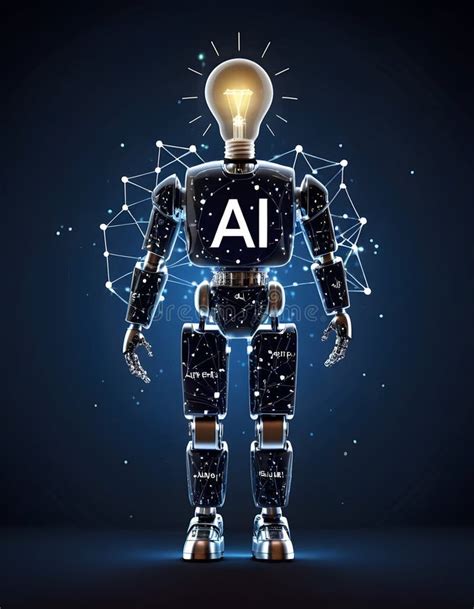 ai robot with lightbulb head stock image image of android glowing