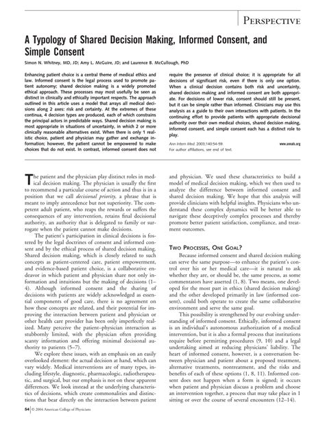 Pdf A Typology Of Shared Decision Making Informed Consent And Simple Consent