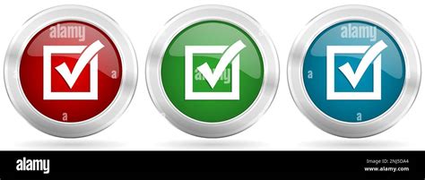 Correct Check Box Vector Icon Set Red Blue And Green Silver Metallic
