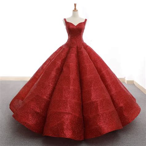 Sparkly Red Sequins Dancing Prom Dresses 2023 Ball Gown Shoulders