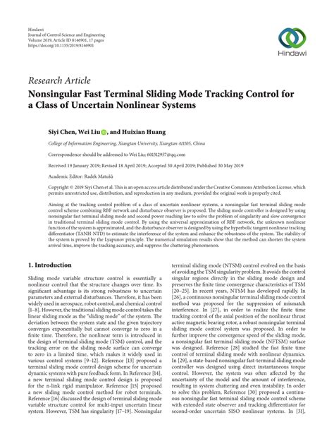 pdf nonsingular fast terminal sliding mode tracking control for a