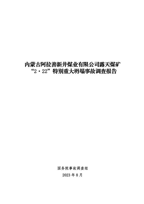 调查报告 内蒙古阿拉善新井煤业有限公司露天煤矿“2·22”特别重大坍塌事故调查报告 西北大学公共管理学院