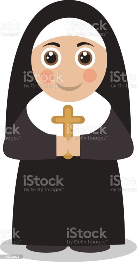 귀여운 수녀에 검정 가운 수녀에 대한 스톡 벡터 아트 및 기타 이미지 수녀 벡터 교회 Istock