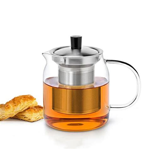 Heatproof Hand Blowing Glass Teapot With Stainless Steel Lid And Tea