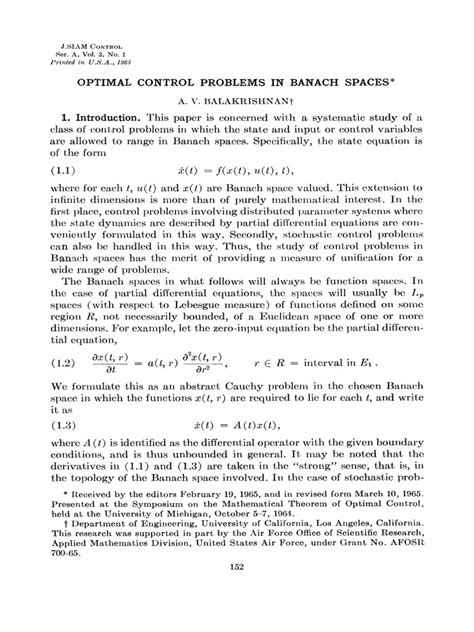 Balakrishnan Optimal Problem In Banach Spaces Pdf Mathematical Analysis Linear Algebra