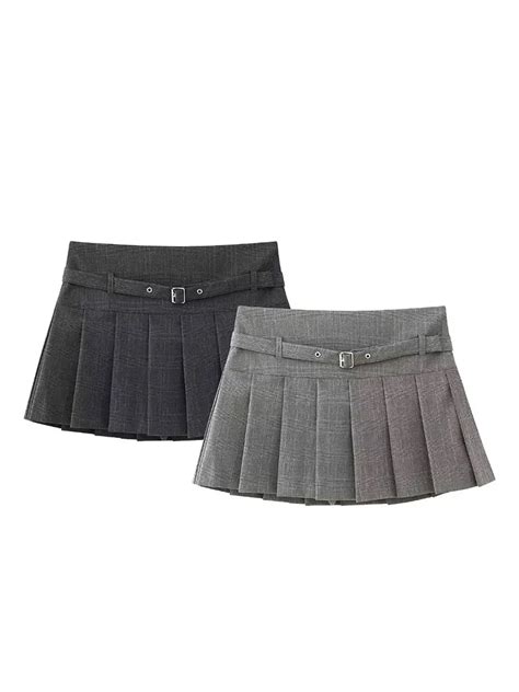 Tellhoney Minifalda Plisada De Cintura Baja Para Mujer Falda Informal