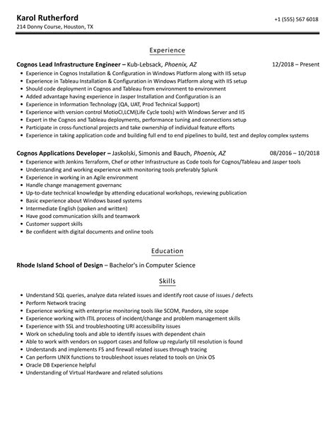 Cognos Resume Samples Velvet Jobs