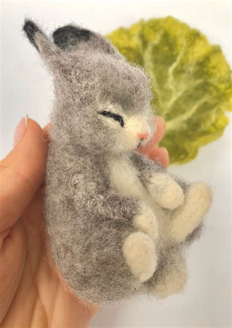 Felted Sleeping Bunny Needle Felted Hare Felt Rabbit With A Etsy