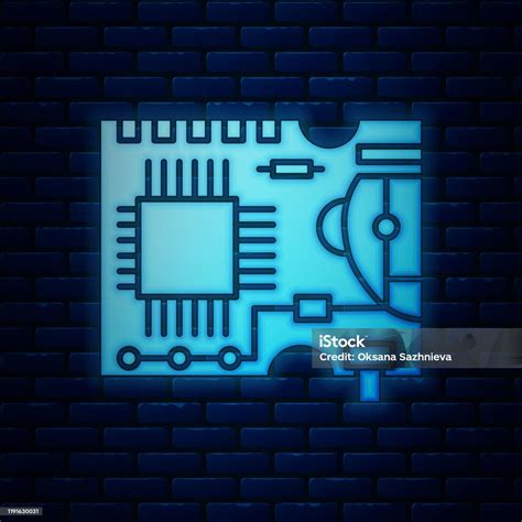 發光霓虹燈印刷電路板pcb圖示隔離在磚牆背景 向量插圖向量圖形及更多中央處理器圖片 中央處理器 主機板 互聯網 Istock