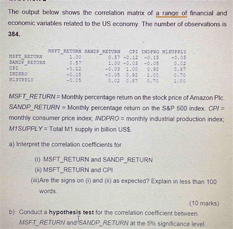 Solved The Output Below Shows The Correlation Matrix Of A Range Of