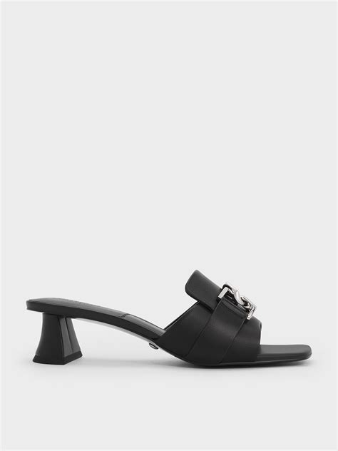 Black Gabine Leather Block Heel Mules Charles And Keith Ph