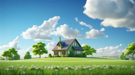 Premium Photo Green Grass House Stands Proudly Over Field Sky Clouds