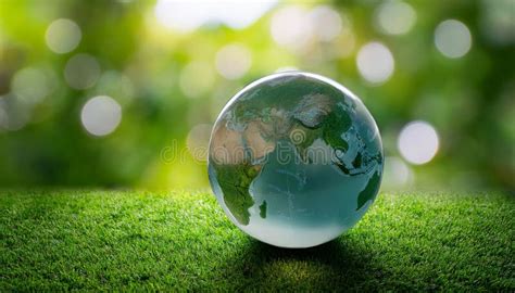 Concept Save The World Save Environment The World Is In The Grass Of The Green Bokeh Background