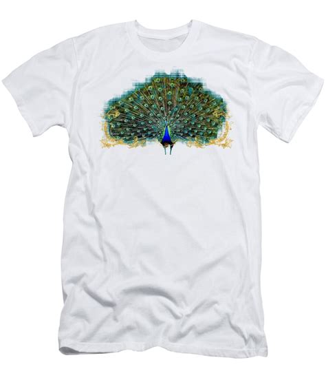 Scroll Swirl Art Deco Nouveau Peacock W Tail Feathers Spread T Shirt