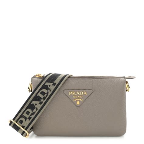 PRADA Vitello Daino Soft Mini Zippered Shoulder Bag Clay Grey FASHIONPHILE