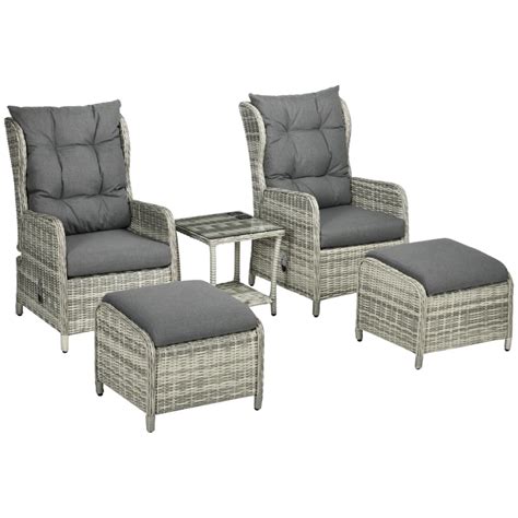 Outsunny 5 Pieces PE Rattan Sun Lounger Set Outdoor Half Round Wicker